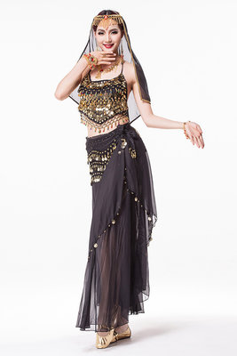 La danza de vientre india cómoda viste el headwear, top, falda, bufanda de la cadera