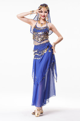 La danza de vientre india cómoda viste el headwear, top, falda, bufanda de la cadera