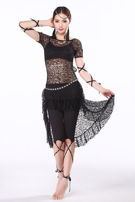 La práctica negra de la danza de la falda/de vientre de la danza de vientre viste la tela suave y elástica del cordón