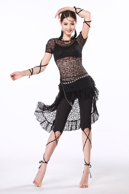 La práctica negra de la danza de la falda/de vientre de la danza de vientre viste la tela suave y elástica del cordón
