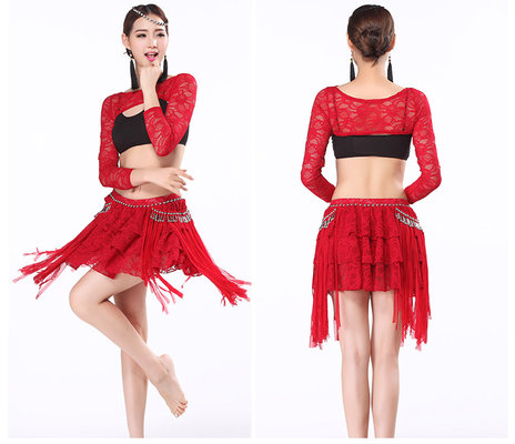 Top y falda atractivos del cordón de la ropa del desgaste de la práctica de la danza de vientre del bollywood indio