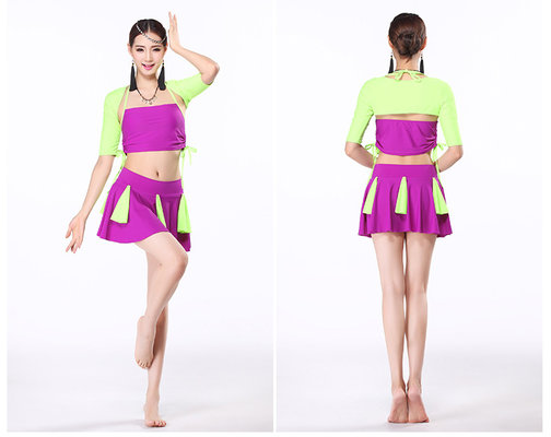 Ponga en contraste los trajes de la práctica de la danza de vientre de Spandex del color con las borlas respirables y sanas