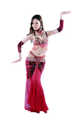 Los trajes profesionales de la danza de vientre del color rojo, bellydancing equipan la talla s M L