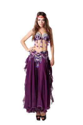 Trajes profesionales de la danza de vientre con los diamantes suaves y la tela de satén cómoda