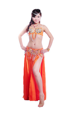 Los trajes profesionales de la danza de vientre de la pluma del pavo real con las franjas/danza del vientre se visten