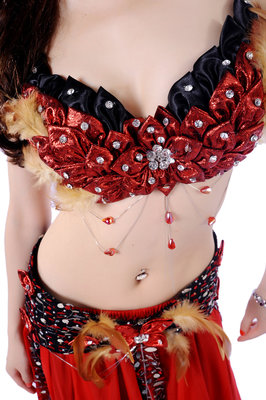 Traje acodado del bellydance de la flor con los diamantes shinning coloridos