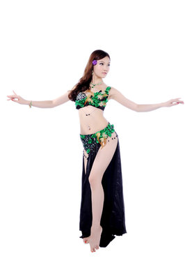 Trajes profesionales acodados de la danza de vientre del diseño asimétrico de la hoja con los diamantes shinning