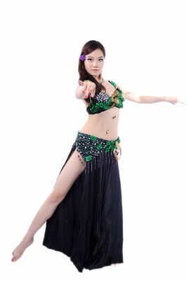 Trajes profesionales acodados de la danza de vientre del diseño asimétrico de la hoja con los diamantes shinning