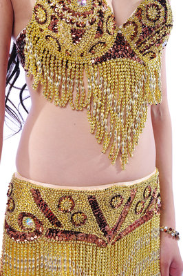 Trajes pesados de los sistemas del sujetador y de la correa de la danza de vientre que gotean con la talla s M L de las franjas