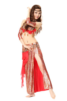 Trajes bordados de la compañía de la danza de vientre de la flor con la tela de Spandex de la impresión