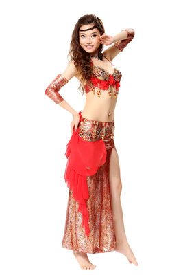 Trajes bordados de la compañía de la danza de vientre de la flor con la tela de Spandex de la impresión