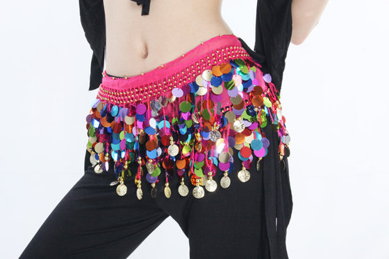 Bufanda dulce de la cadera de la danza de vientre de los paillettes del multicolor, correa de cintura de la danza de vientre para las mujeres