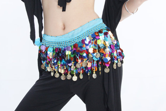 Bufanda dulce de la cadera de la danza de vientre de los paillettes del multicolor, correa de cintura de la danza de vientre para las mujeres
