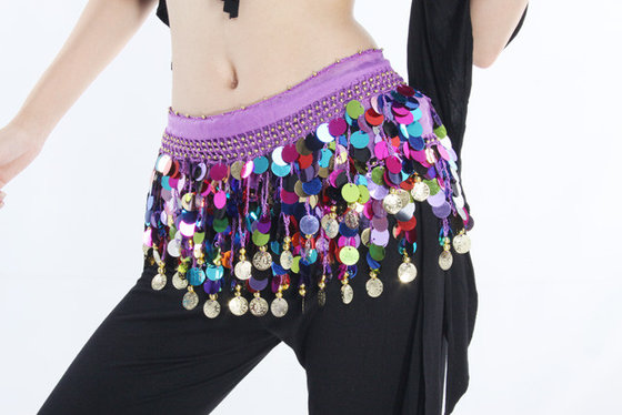 Bufanda dulce de la cadera de la danza de vientre de los paillettes del multicolor, correa de cintura de la danza de vientre para las mujeres