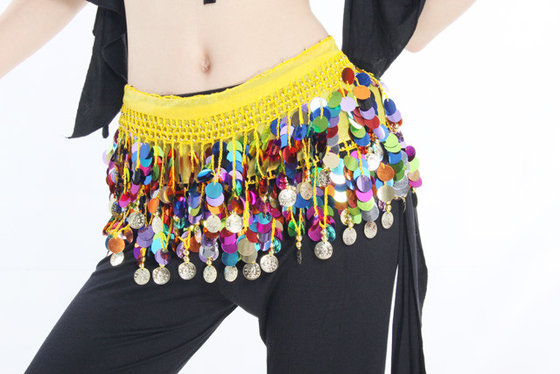 Bufanda dulce de la cadera de la danza de vientre de los paillettes del multicolor, correa de cintura de la danza de vientre para las mujeres