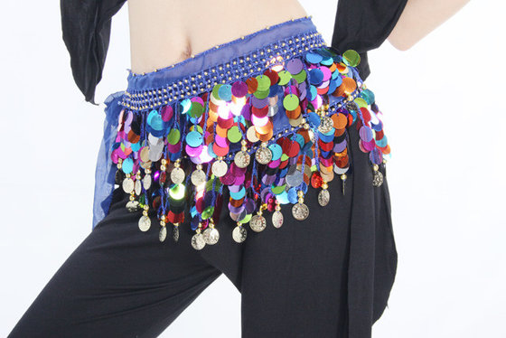 Bufanda dulce de la cadera de la danza de vientre de los paillettes del multicolor, correa de cintura de la danza de vientre para las mujeres