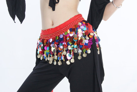 Bufanda dulce de la cadera de la danza de vientre de los paillettes del multicolor, correa de cintura de la danza de vientre para las mujeres