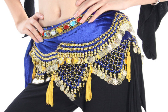 Bufandas atractivas de la cadera de la danza del vientre de la moneda del terciopelo con las borlas para el funcionamiento de la danza de vientre