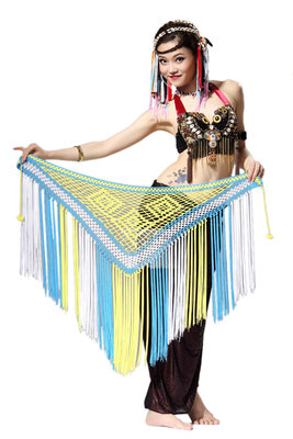Bufanda de la cadera de la danza de vientre del ganchillo de la mano del triángulo de la Argentina con las franjas largas