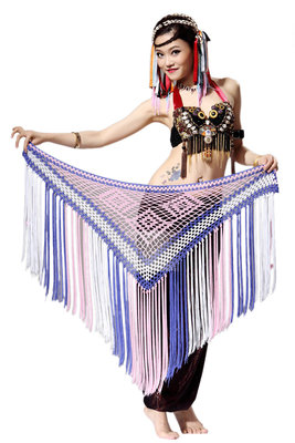 Bufanda de la cadera de la danza de vientre del ganchillo de la mano del triángulo de la Argentina con las franjas largas