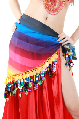 Bufanda hermosa de la cadera de la danza de vientre del triángulo de Ombre con los paillettes del multicolor para la muchacha