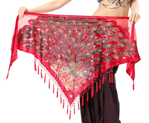 Moda atractiva de la quemadura del terciopelo del triángulo de vientre de la danza de la bufanda diy profesional de la cadera