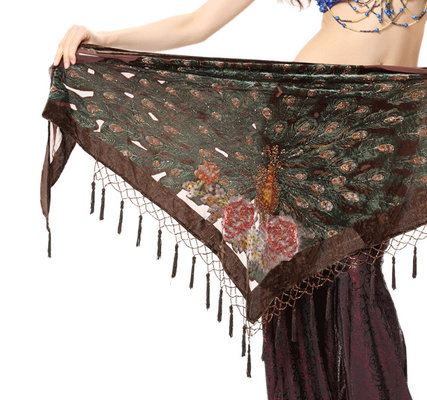 Moda atractiva de la quemadura del terciopelo del triángulo de vientre de la danza de la bufanda diy profesional de la cadera