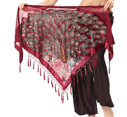 Moda atractiva de la quemadura del terciopelo del triángulo de vientre de la danza de la bufanda diy profesional de la cadera