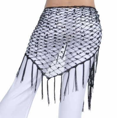 Dé la bufanda de la cadera del bellydance del triángulo del ganchillo con las lentejuelas y las franjas cuadradas
