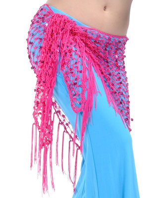 Dé la bufanda de la cadera del bellydance del triángulo del ganchillo con las lentejuelas y las franjas cuadradas