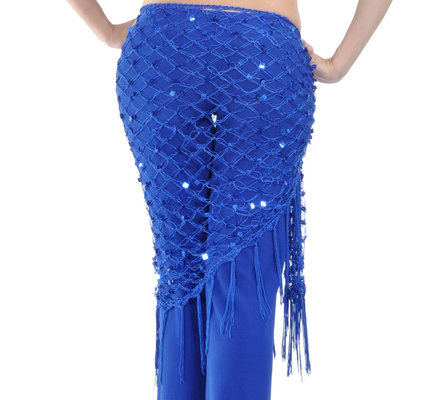 Dé la bufanda de la cadera del bellydance del triángulo del ganchillo con las lentejuelas y las franjas cuadradas