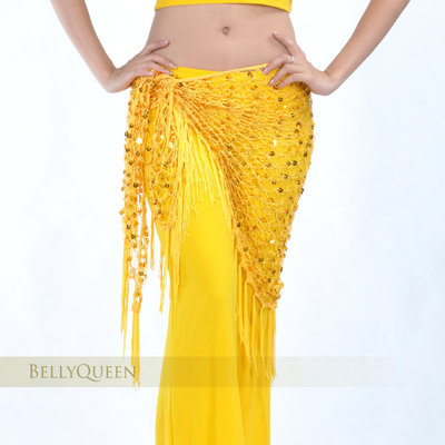 Dé la bufanda de la cadera del bellydance del triángulo del ganchillo con las lentejuelas y las franjas cuadradas