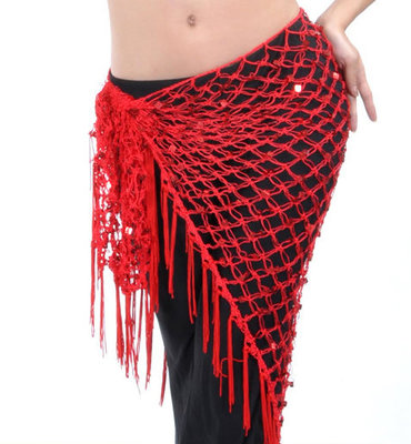 Dé la bufanda de la cadera del bellydance del triángulo del ganchillo con las lentejuelas y las franjas cuadradas