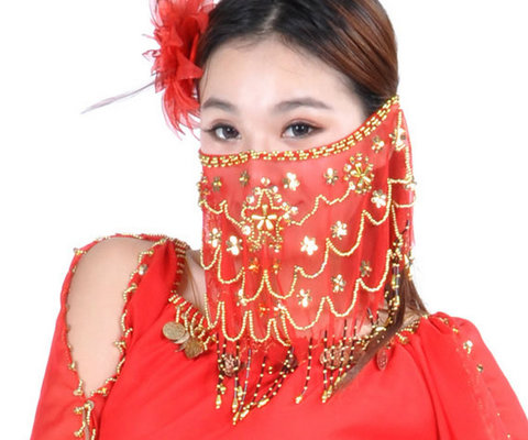 Velo moldeado rojo, color rosado, negro de la cara de la danza de vientre de la malla del ciruelo