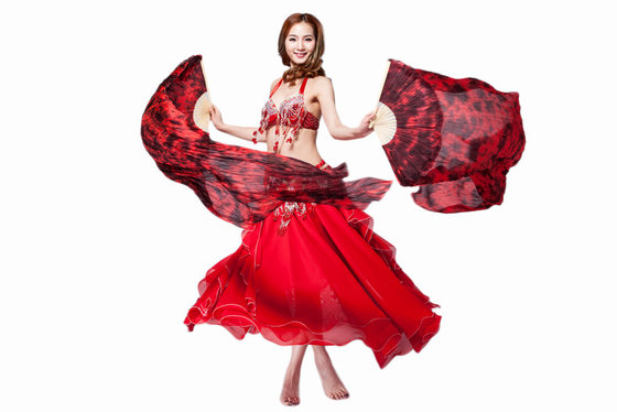 fans de seda de seda de la danza de vientre del teñido anudado del 100%, accesorios de la danza de vientre