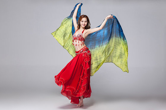 Belly dance silk fan veils / belly dancer accessories 110cm width , length 250cm