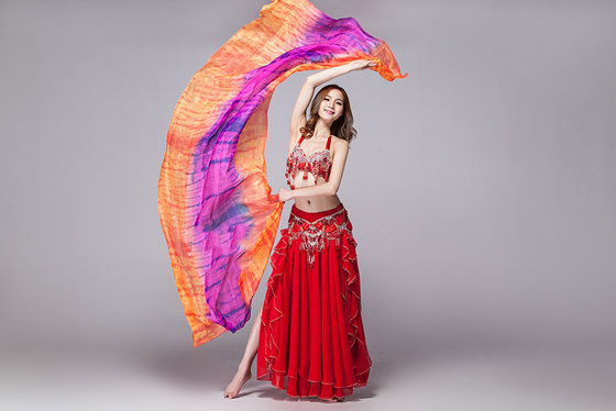 Belly dance silk fan veils / belly dancer accessories 110cm width , length 250cm