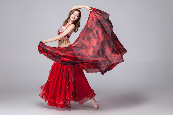 Belly dance silk fan veils / belly dancer accessories 110cm width , length 250cm