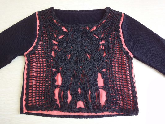 Frente largo del ganchillo de la manga con la gasa del contraste que alinea los suéteres para mujer M L tamaño del jersey