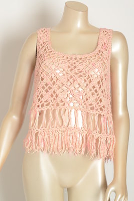 Chaleco rosado del ganchillo del estampado de plores de los hilados de la mezcla con las franjas/los top sin mangass sin mangas