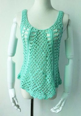 Ganchillo verde de la mano del chaleco de la moda de las mujeres de encargo, top sin mangass del verano