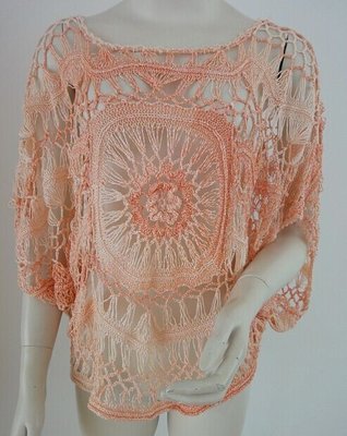 La ropa de la blusa del ganchillo del ala del palo del frente del círculo de color del melocotón de la pendiente hizo punto los suéteres