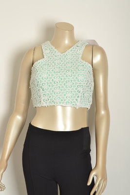 Ropa de moda de las señoras del chaleco de la parte posterior del corredor del cordón del ganchillo con el forro de tela del punto del contraste