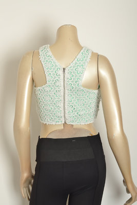 Ropa de moda de las señoras del chaleco de la parte posterior del corredor del cordón del ganchillo con el forro de tela del punto del contraste