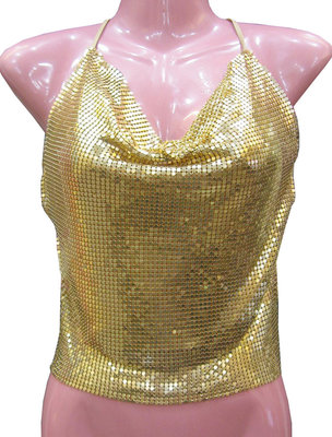 Ropa de moda modificada para requisitos particulares de las señoras de la blusa halter de la malla metálica del color sólido