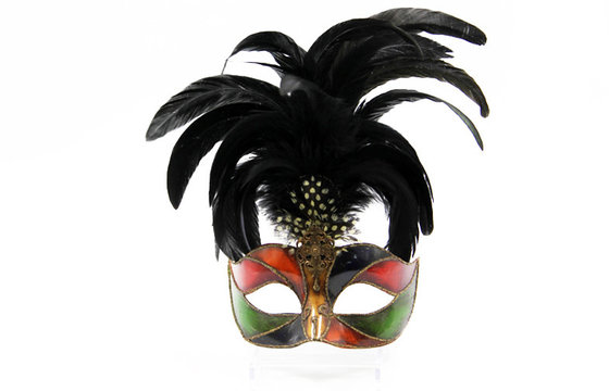 Colombina Plastic mask with feather   10”  PF3029F