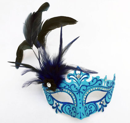 Colombina Plastic mask with feather   10”  PF3029F