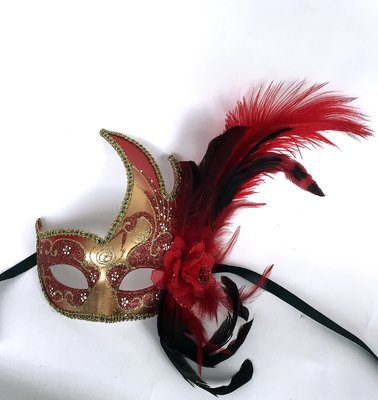 Colombina Plastic mask with ostrich feather     13” PF0803R GOLD