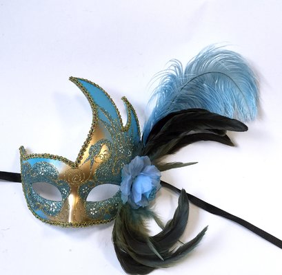 Colombina Plastic mask with ostrich feather     13” PF0803R GOLD