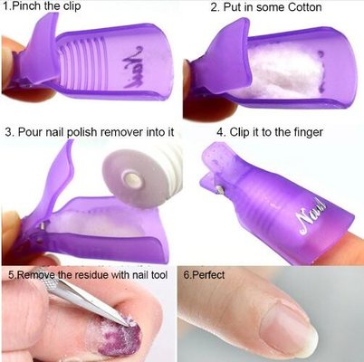 10pieces/Lot New Transparent/Purple/Pink Plastic Nail Polish Remover Nail clip Environmental Manicure Tool Remove Nail P